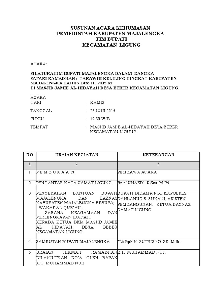 Susunan Acara Kehumasan Nia Nuraeni Xi Otkp A | PDF