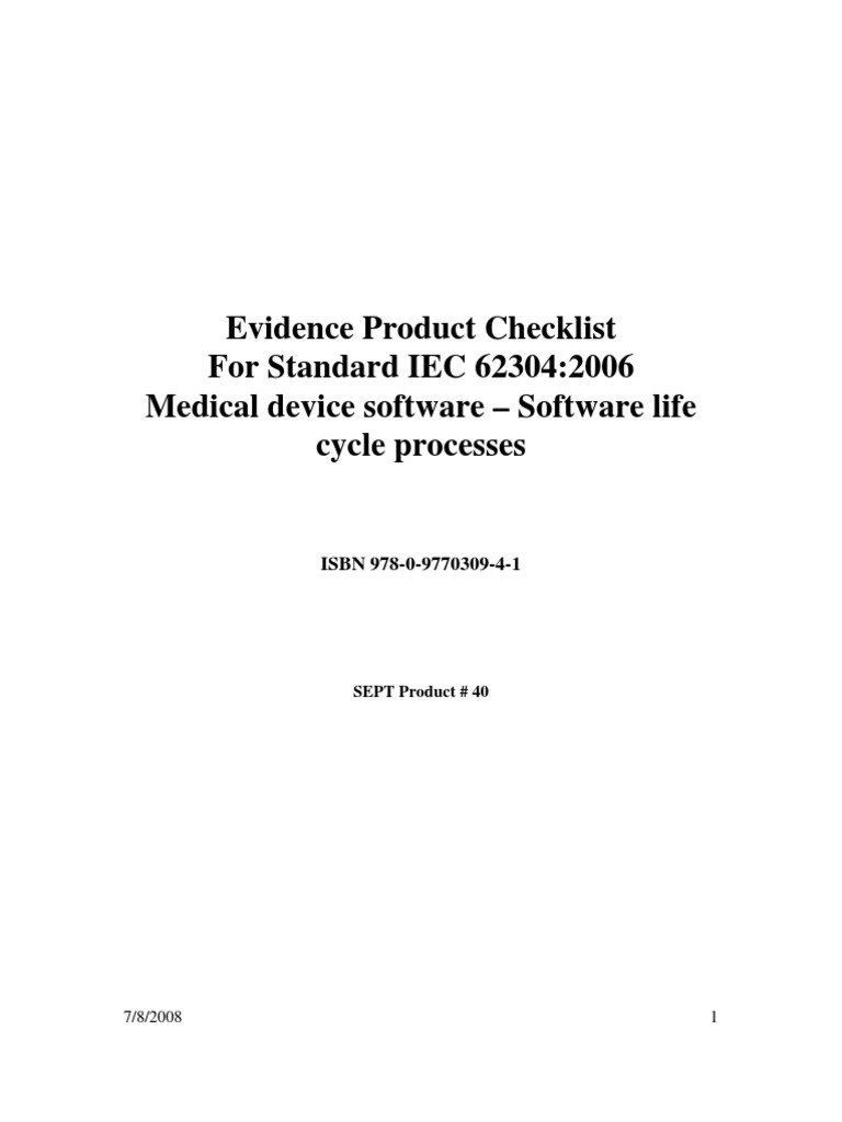 Evidence Product Checklist For Standard IEC 62304:2006 Medical Device ...