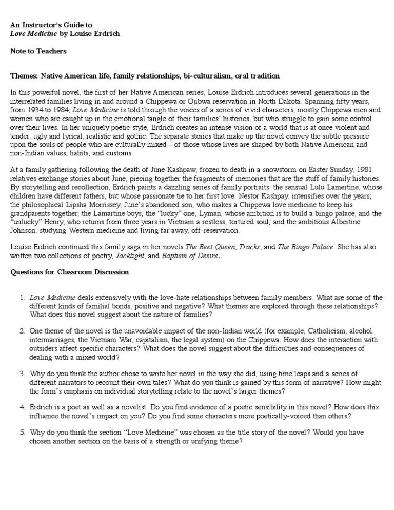 Love Medicine by Louise Erdrich - Teacher Study Guide | PDF