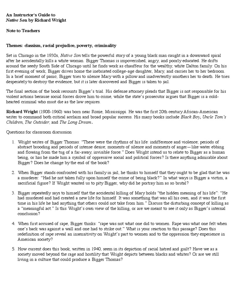 Instructor's Guide to Native Son Themes | PDF | Crime & Violence ...