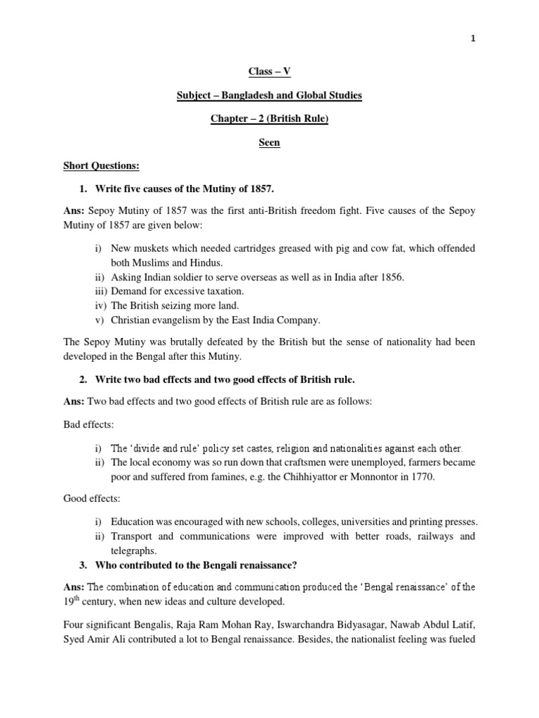 V, BGS, Chapter 2 | PDF | Bengal | British Raj