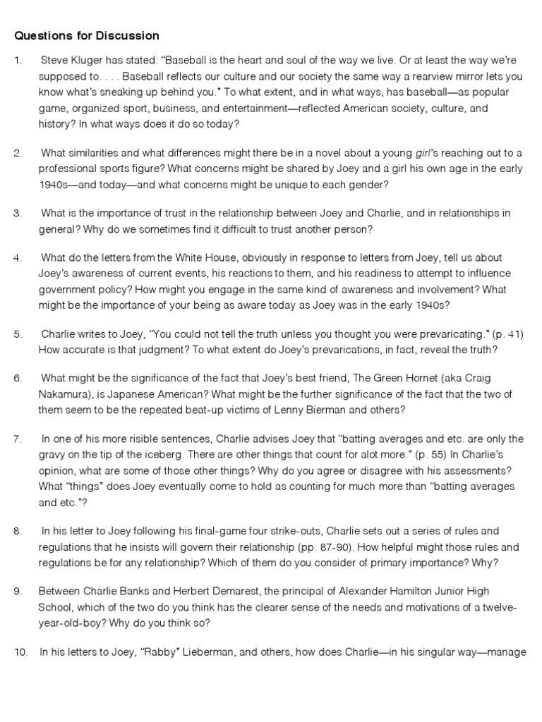 Last Days of Summer by Steve Kluger - Teacher Study Guide | PDF ...