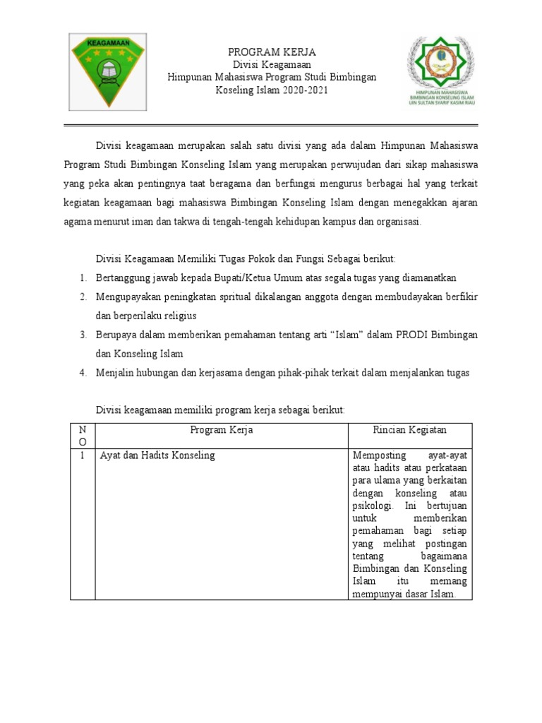 Program Kerja Divisi Keagamaan | PDF