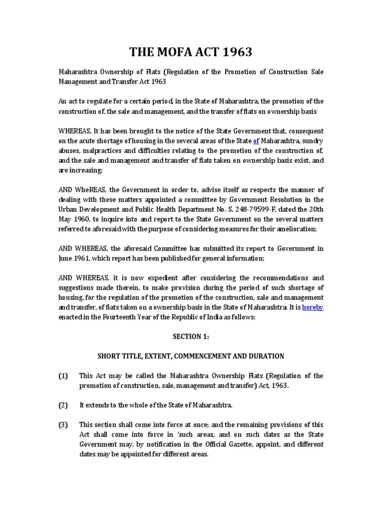The Mofa Act 1963: Section 1: Short Title, Extent, Commencement and Duration | PDF | Fine ...