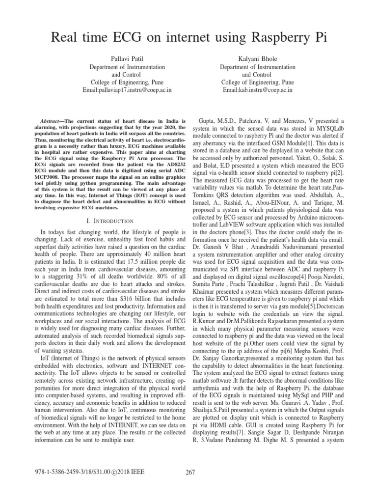 Real Time ECG On Internet Using Raspberry Pi | PDF | Raspberry Pi | System On A Chip