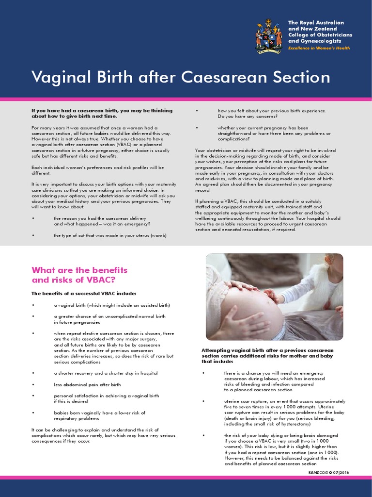 Vaginal Birth After Caesarean Section: What Are The Benefits and Risks of VBAC? | PDF ...