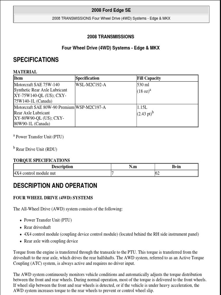 Ford Edge Service and Repair Manual | PDF | Four Wheel Drive | Anti ...