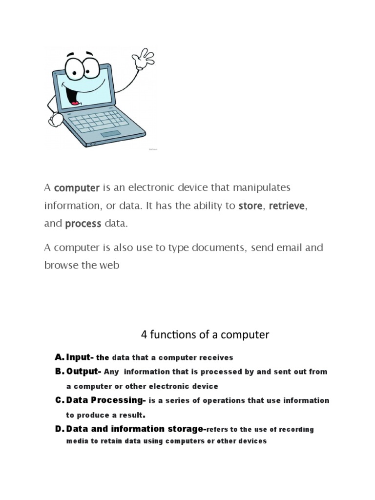 The 4 main functions and 5 key parts of a basic computer | PDF