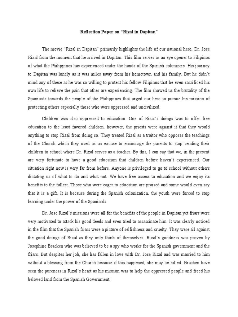 Reflection Paper On Rizal in Dapitan | PDF | Philippines | Spanish Empire
