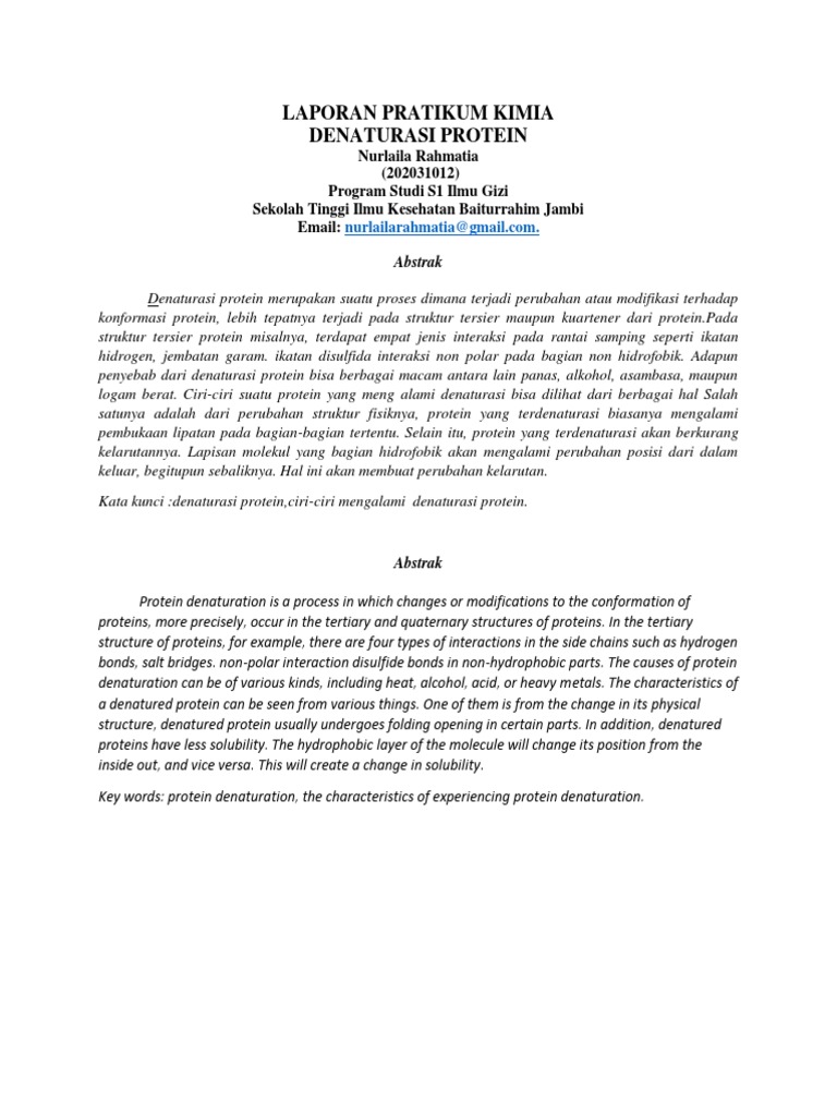 Denaturasi Protein: Proses dan Ciri-ciri | PDF