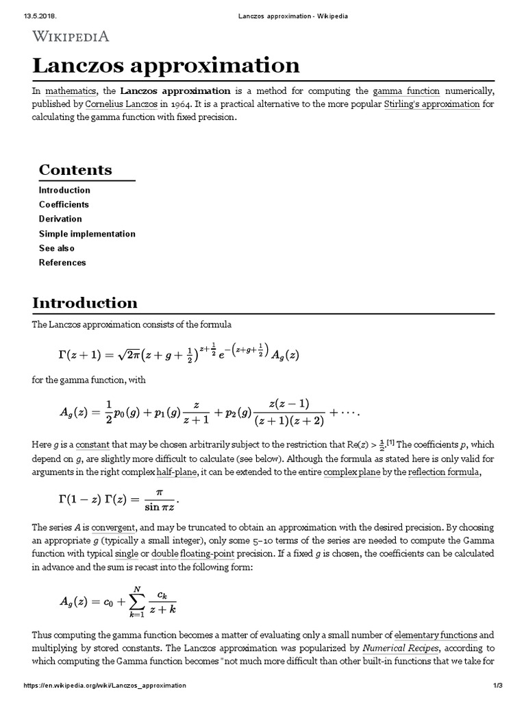 Lanczos Approximation - Wikipedia | PDF | Special Functions ...
