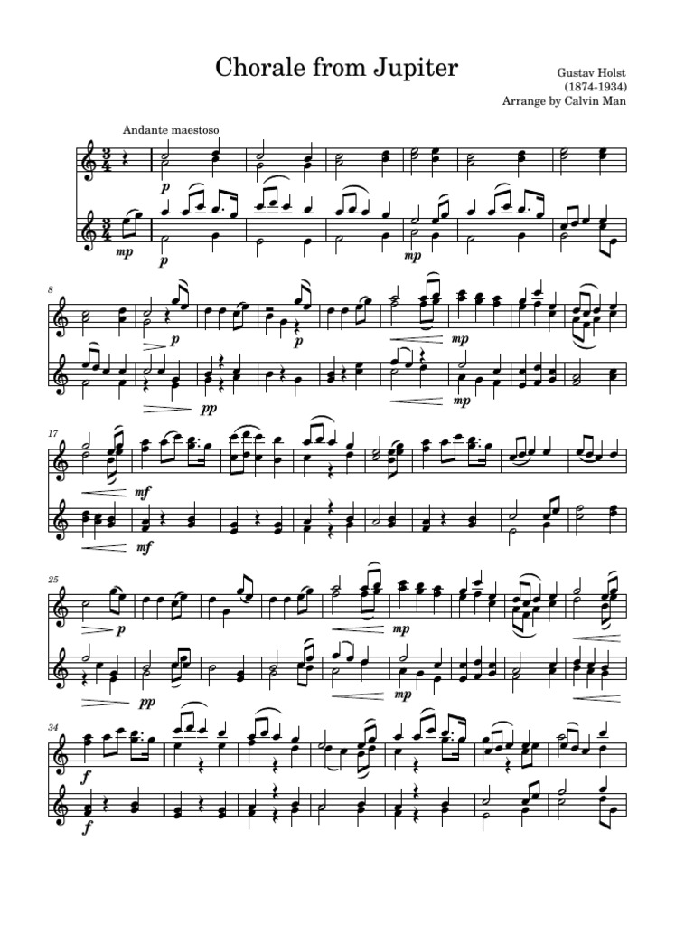 Chorale From Jupiter: Gustav Holst (1874-1934) Arrange by Calvin Man ...