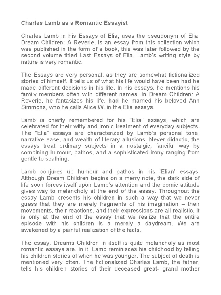 Charles Lamb: Romantic Essayist Insights | PDF | Essays | Irony