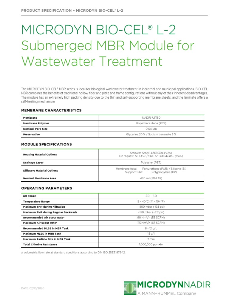Microdyn Bio Cel L 2 | PDF | Membrane | Chemical Engineering