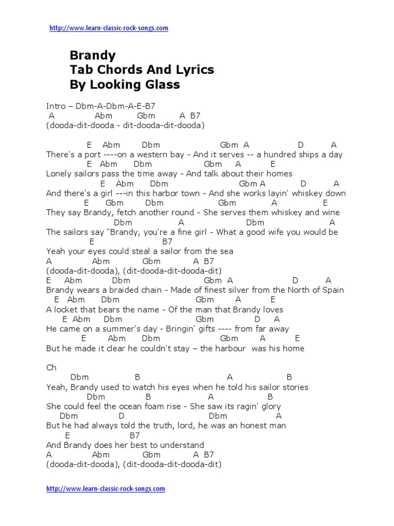 Brandy Tab Chords and Lyrics by Looking Glass | PDF