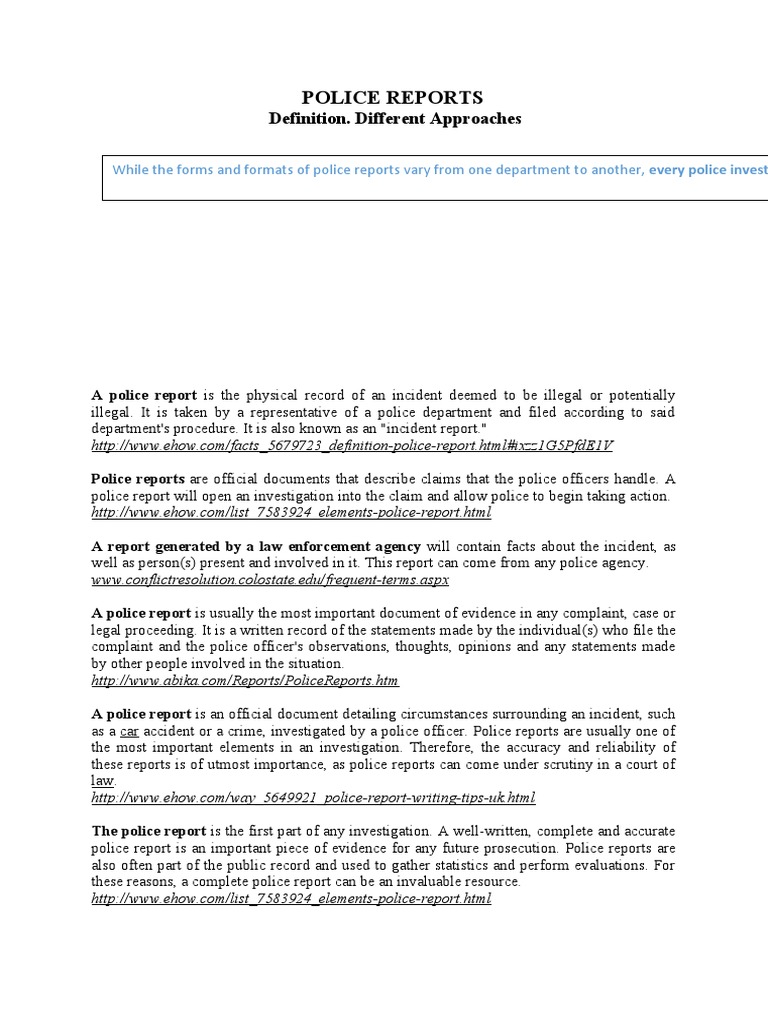 Police Reports: Definition. Different Approaches | PDF | Police | Arrest