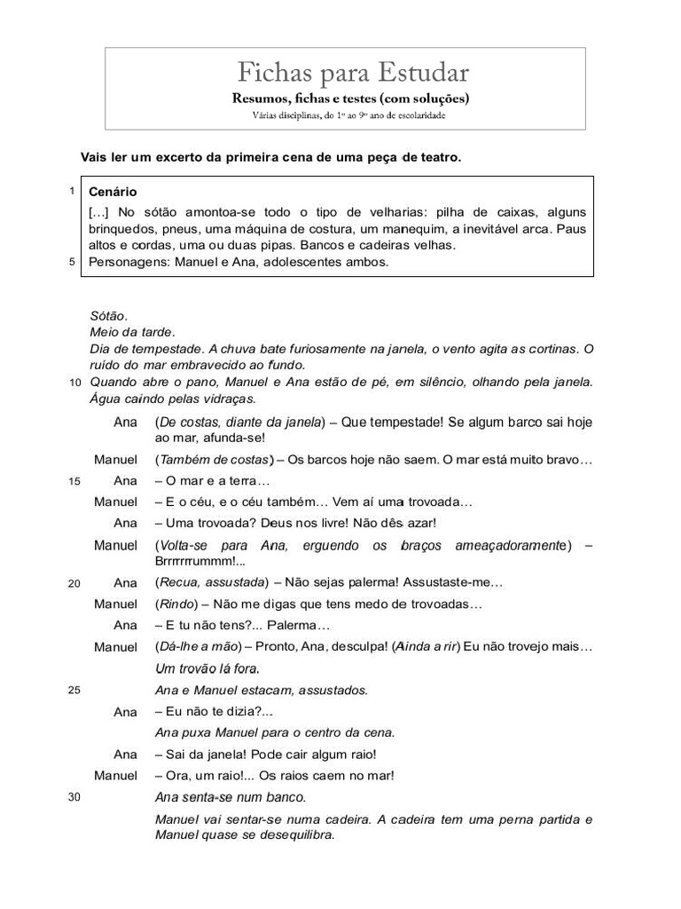 Teste Portugues 7 Ano Texto Dramatico Os Piratas | PDF