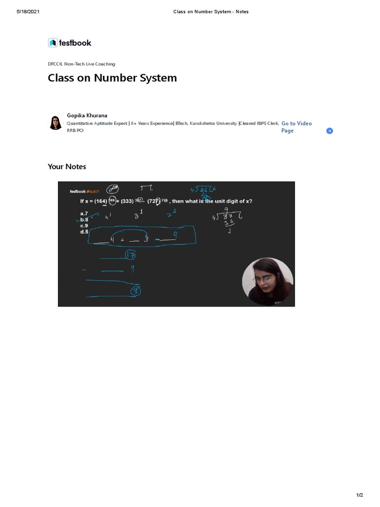 Class On Number System - Notes | PDF