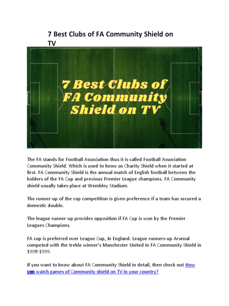 FA Community Shield: Top 7 Clubs on TV | PDF | Association Football ...