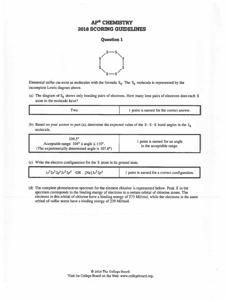 2018 AP Chemistry Scoring Guide - Free Respond | PDF