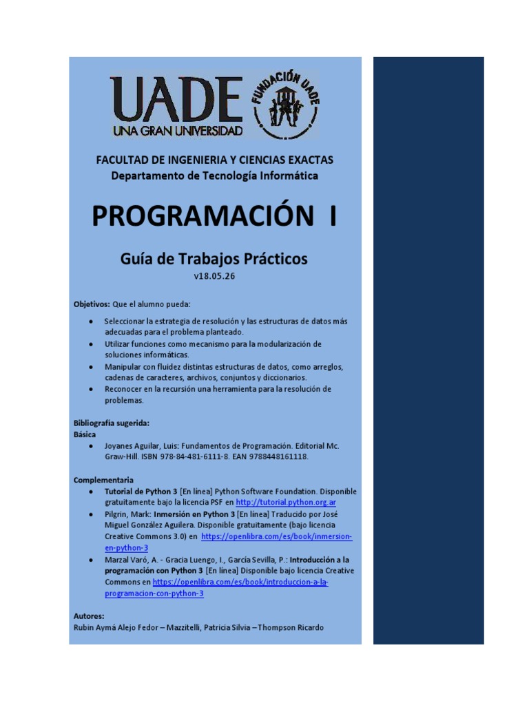 P1 Guia de Trabajos Practicos v180526 | PDF | Programa de computadora | Programación