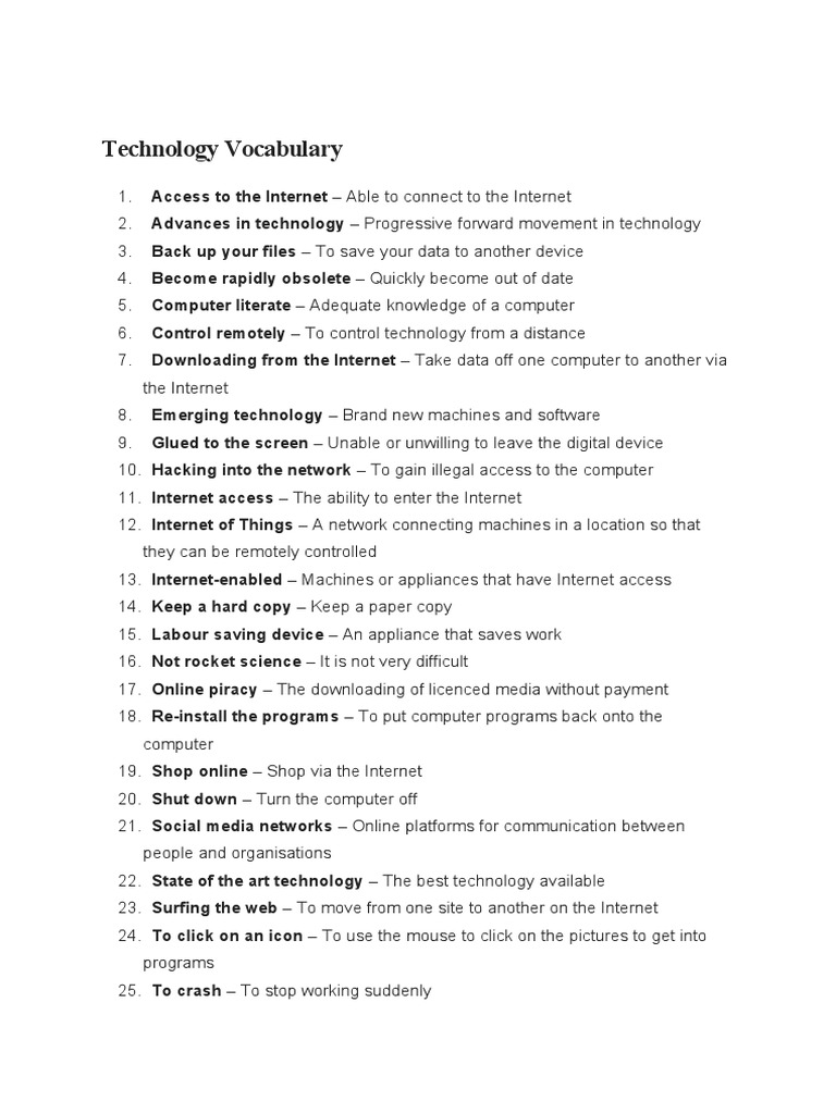 Technology Vocabulary | PDF | Internet | Internet Access