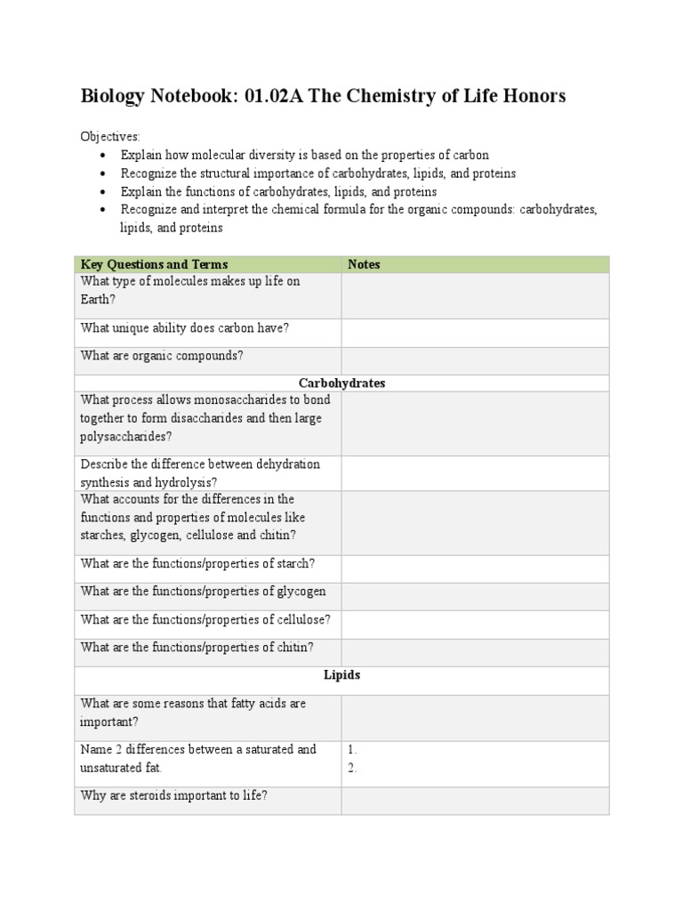 Chemistry of Life: Key Concepts and Questions | PDF | Science ...