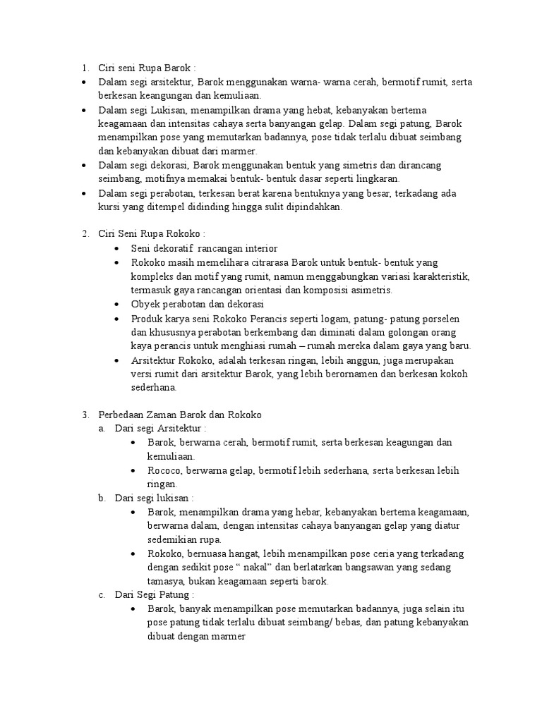 Ciri Seni Rupa Barok Dan Rokoko | PDF