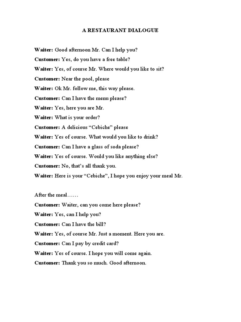 A Restaurant Dialogue | PDF