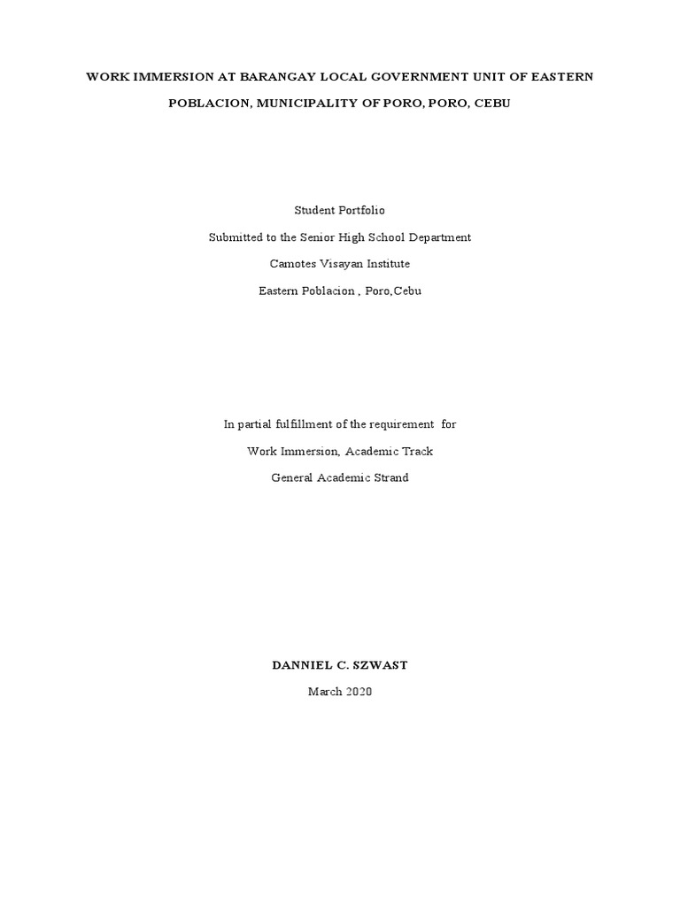 Work Immersion at Barangay Local Government Unit of Eastern Poblacion ...