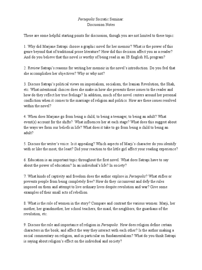 Persepolis Seminar Discussion Points | PDF | Human Nature | Religion ...