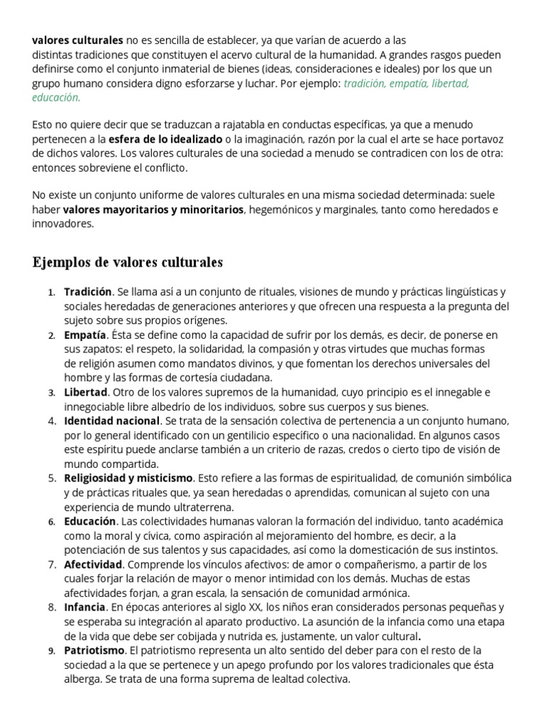 Valores Culturales | PDF | Empatía | Tradiciones