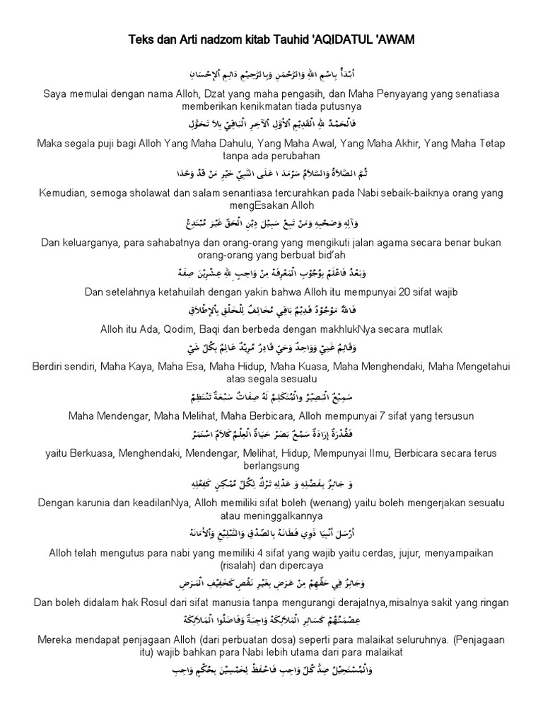 Teks Dan Arti Nadzom Kitab Tauhid | PDF
