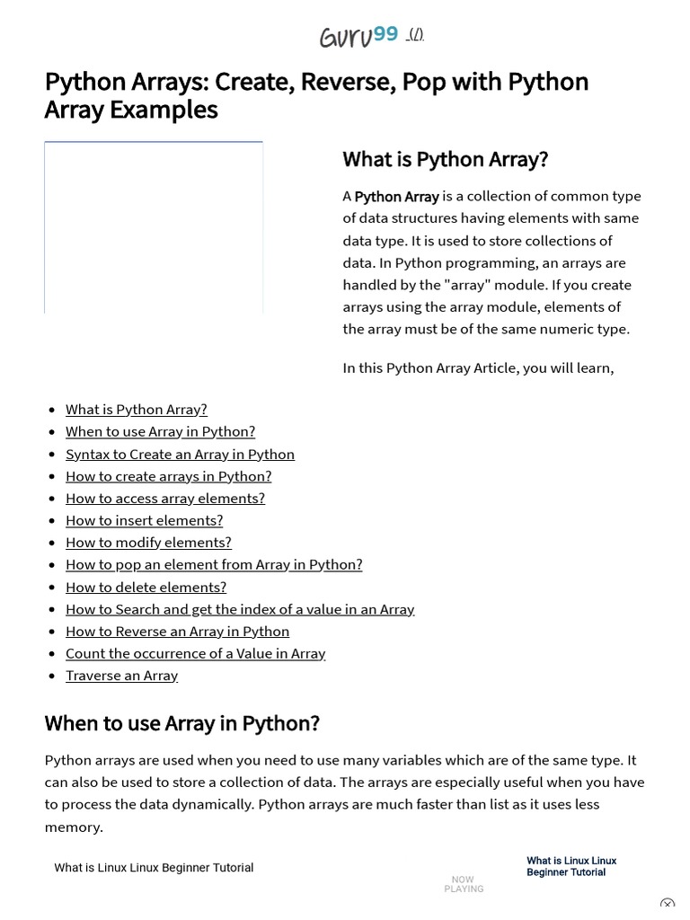 Python Arrays Create Reverse Pop With Python Array Examples Pdf Array Data Type Array 9780