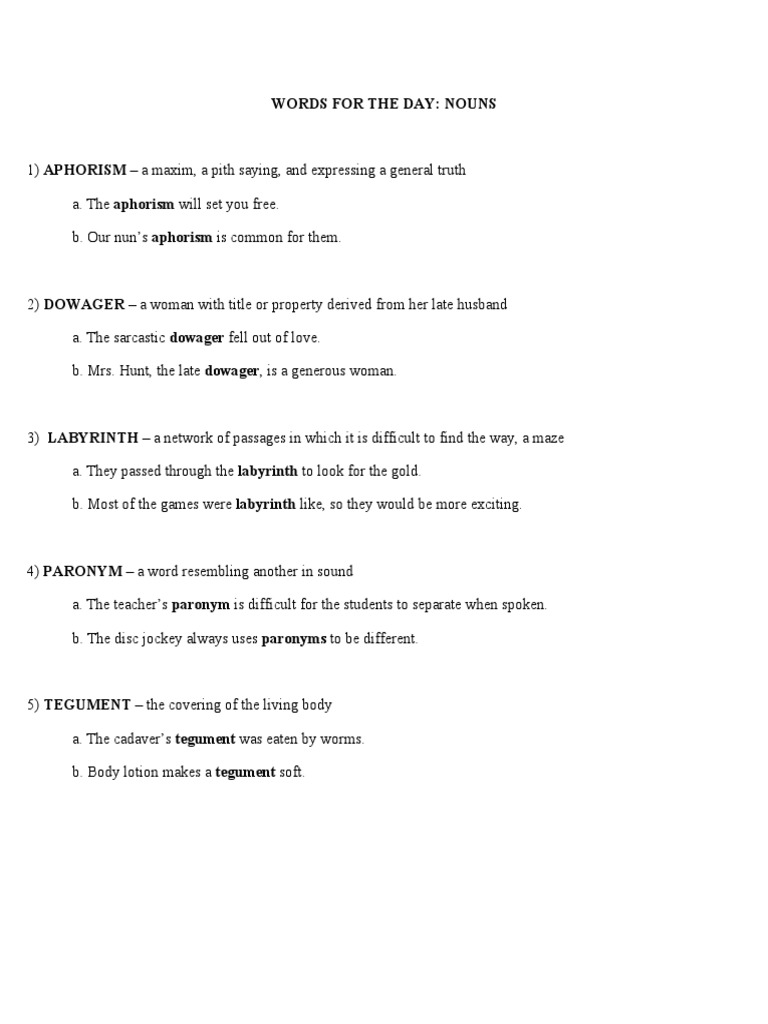 Words of The Day | PDF | Linguistic Morphology | Grammar