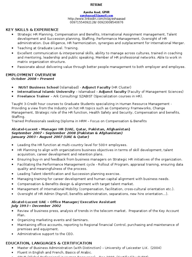 Resume - Ayesha Asad | PDF | Human Resource Management | Human Resources
