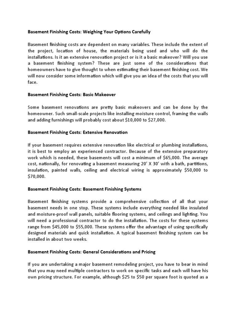 Homeowners' Guide to Basement Costs | PDF | Basement | Wall