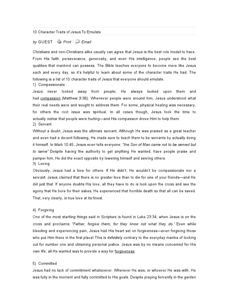 10 Character Traits of Jesus To Emulate | PDF | Compassion | Forgiveness