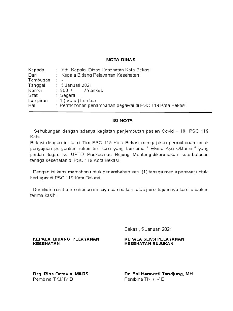 NOTA Penambahan Pegawai PSC 119 KOTA BEKASI | PDF NOTA Penambahan Pegawai PSC 119 KOTA BEKASI | PDF