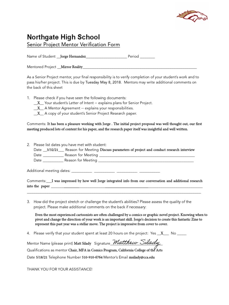 2021 Mentor Verification Form Jorge Hernandez | PDF | Communication