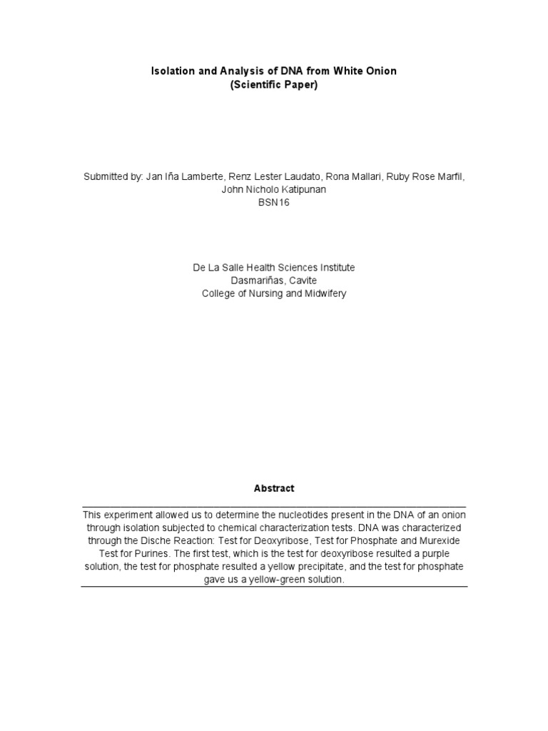 DNA Isolation from White Onion Study | PDF | Wellness | Science ...