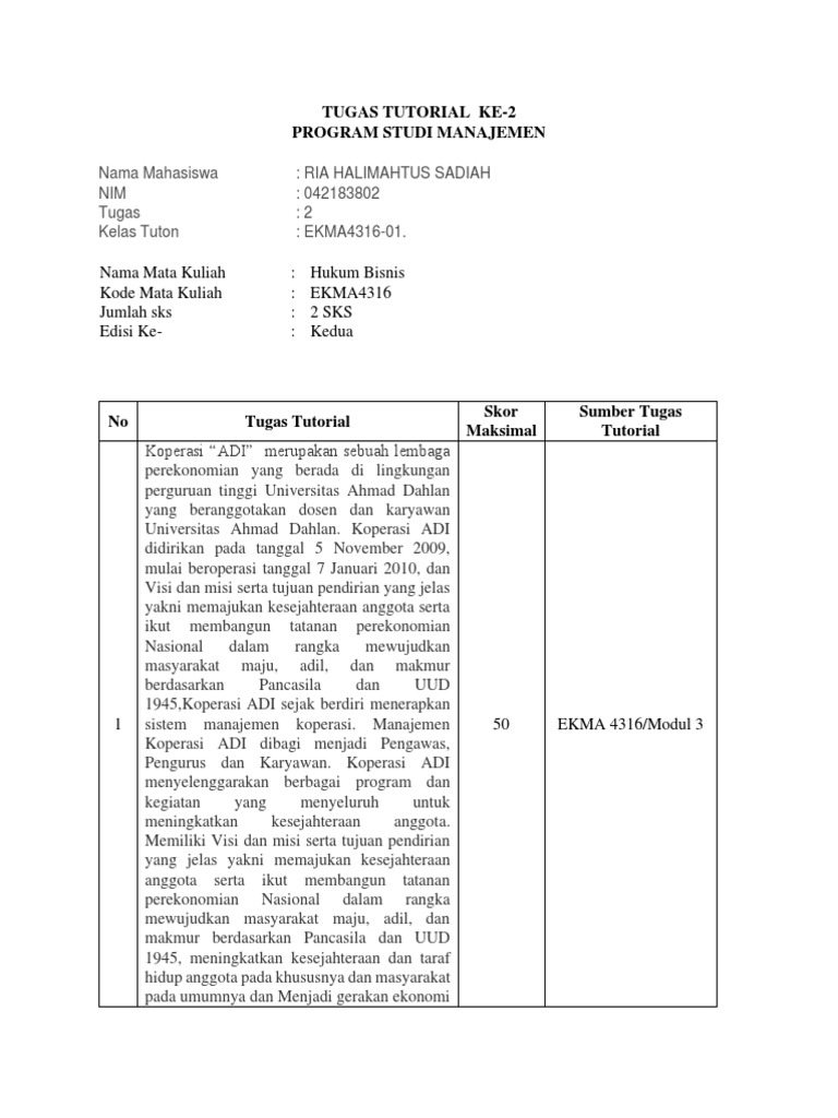 Tugas Tutorial Ke 2 Hukum Bisnis Edisi 2 | PDF