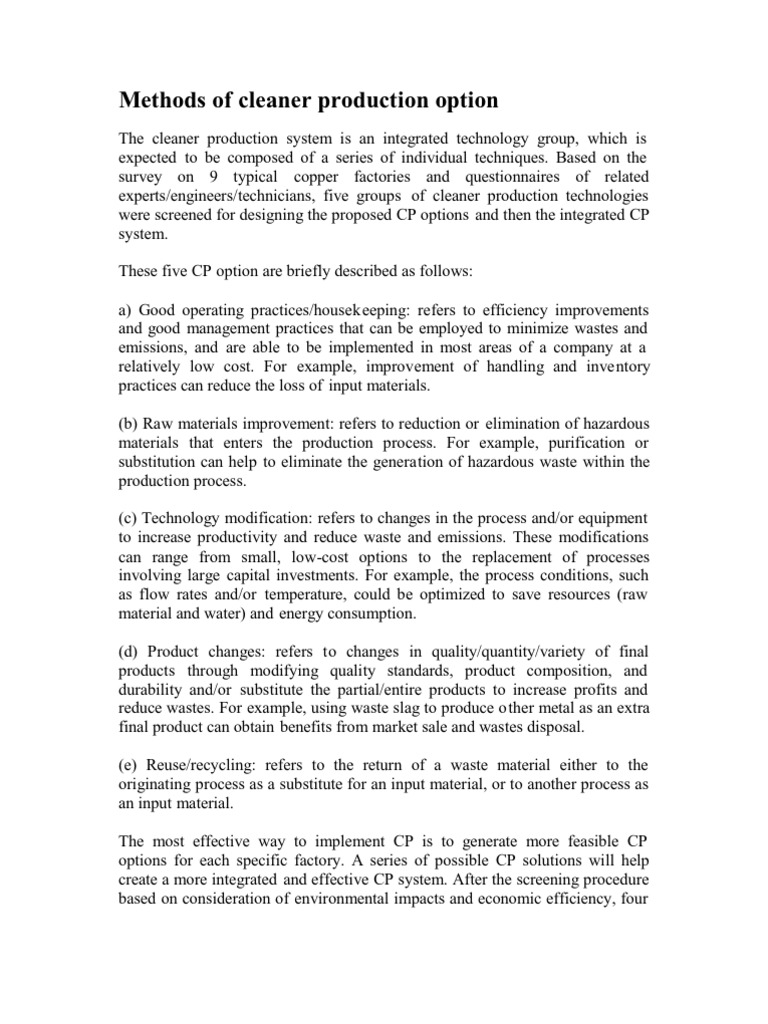 Methods of Cleaner Production Option | PDF | Waste | Water