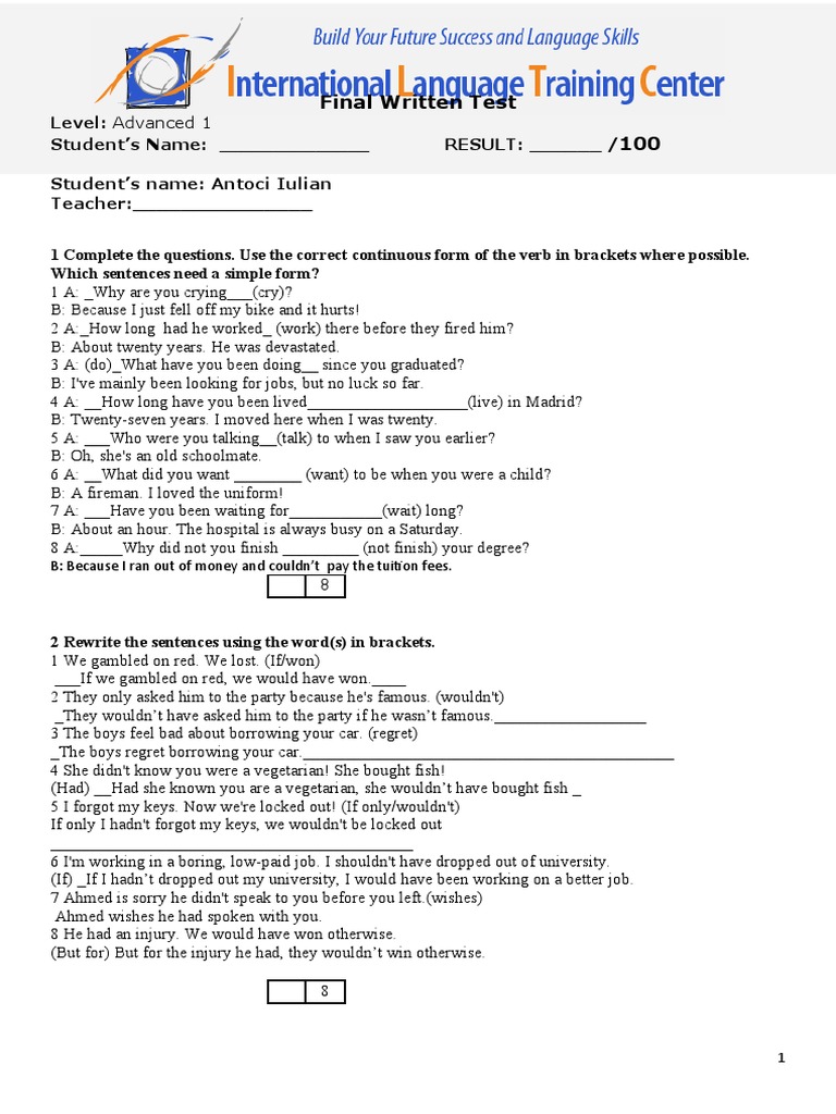 A1 Final Written Test New | PDF | Home & Garden