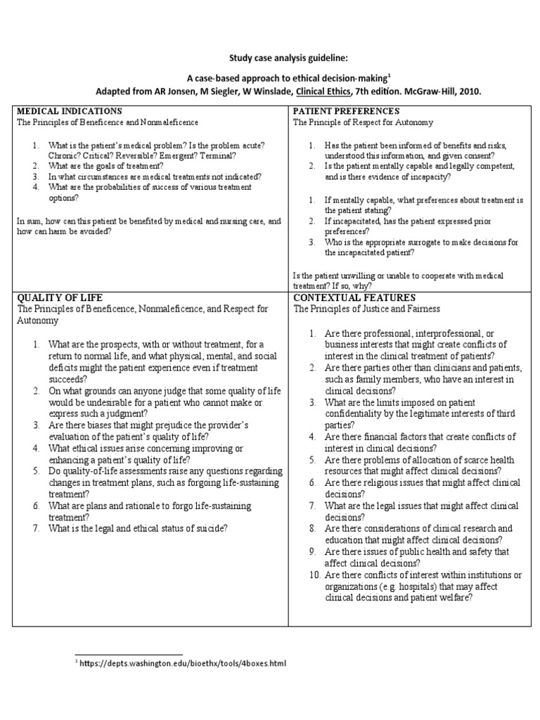 Study Case Analysis Guideline | PDF | Medical Ethics | Applied Ethics