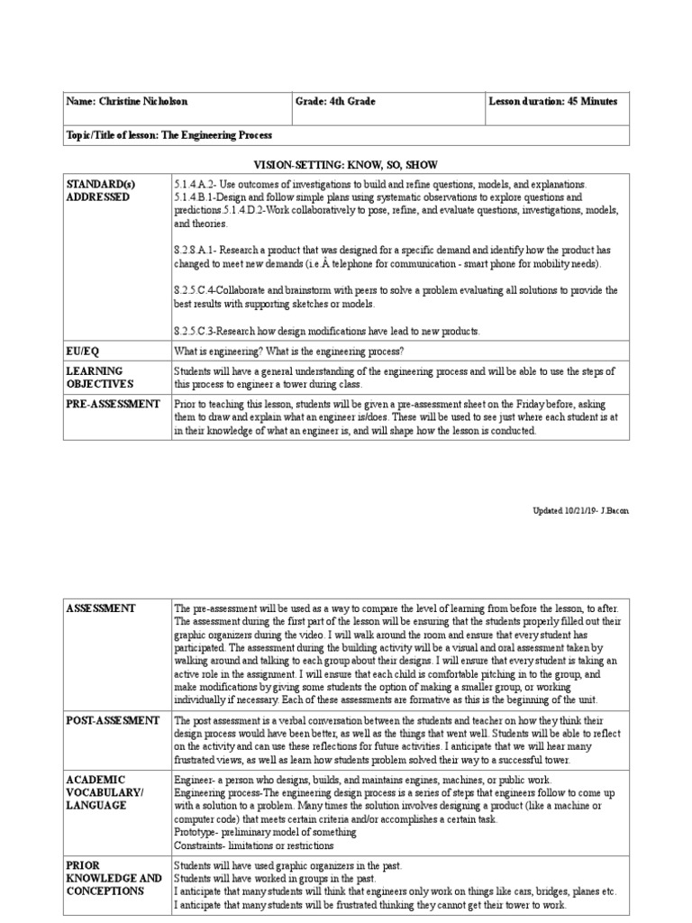 Engineer Lesson Plan PDF | PDF | Vocabulary | Educational Assessment