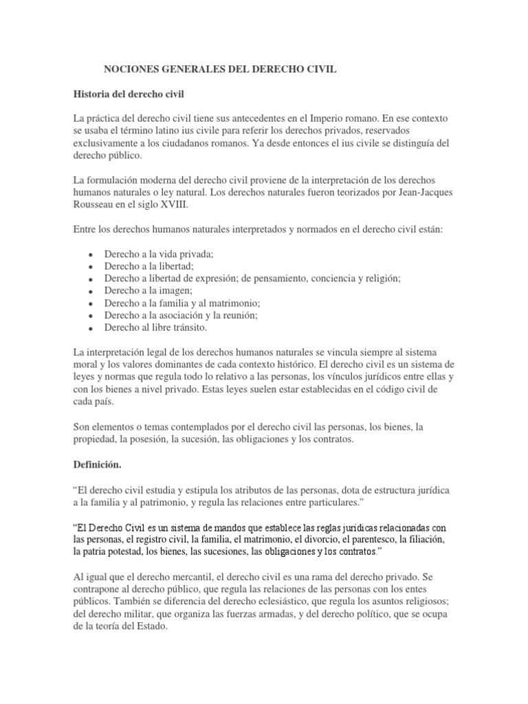 Introducción a las nociones generales del derecho civil: personas, derechos, historia y ...