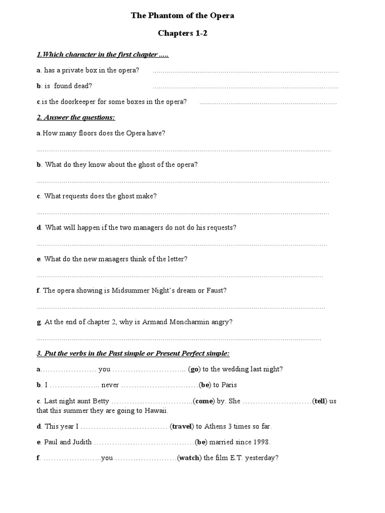 The Phantom of The Opera Chapters 1-2: 1.which Character in The First ...