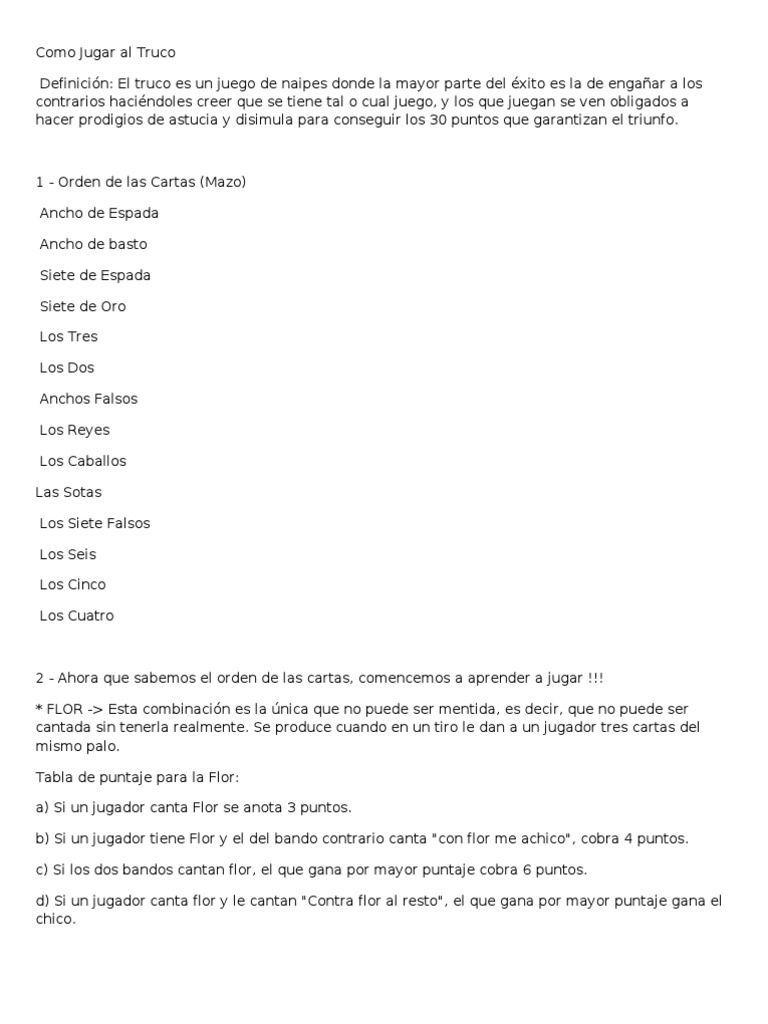 Como Jugar Al Truco | PDF | Jugando a las cartas | Juegos de cartas