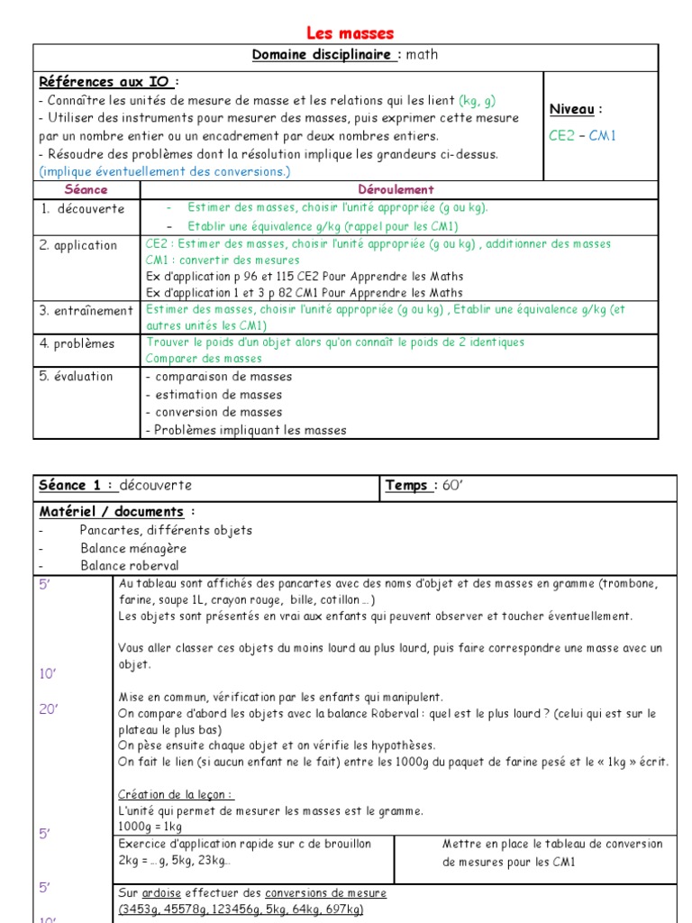 Évaluation et exercices sur les masses CM1 | PDF | Balance (instrument ...